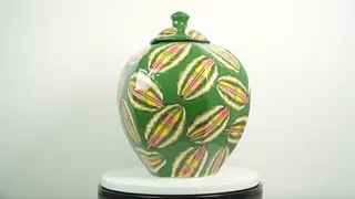 Wholesale Ceramic Cremation Urn with Green Leaf Design