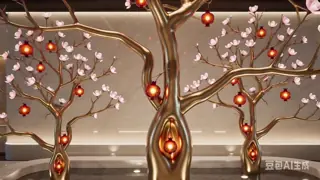 Illuminated Stainless Steel Pomegranate Tree Water Feature Sculpture for Mall Exhibition Hall Park