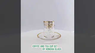 Elegant Glass Tea Cup Set with Gold Firework Accents
