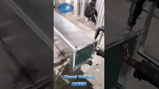 Welding galvanized HVAC product with hanging spot welding machine