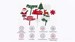 Merry Christmas Acrylic Cake Topper Set Gold & Black Holiday Cupcake Picks for Christmas Party Decor