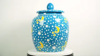 Whimsical Ceramic Cremation Urn with Moon and Stars