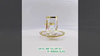 Elegant Gold Rim Glass Tea Cup Set for Home and Cafe