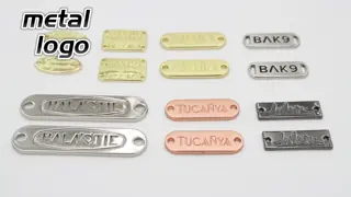 custom metal sew on logo plate with two holes