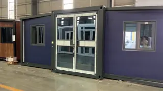 20-Foot Flat-Top Expandable Container House | Gray Frame Blue Panels