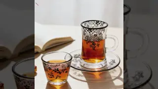 Elegant Turkish Tea Set 12 Piece Crystal Glass Cups