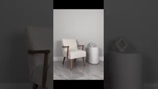 Lambswool Upholstered Dining Chair with Armrests and Solid Wood Legs