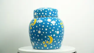 Glossy Blue Ceramic Cremation Urn with Moon Pattern