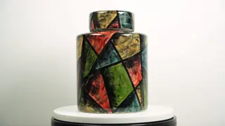 Cylindrical Ceramic Funeral Urn with Geometric Design