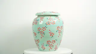Decorative Ceramic Memorial Urn with Red Berry Pattern
