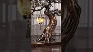 New Chinese Style Illuminated Metal Tree Floor Sculpture