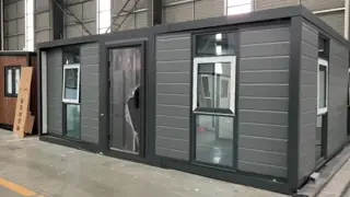 Flat-top expandable container house with Gray Frame Gray Metal Carved Panel