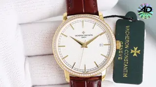 38mm Yellow Gold Diamond Bezel Dress Watch White Textured Dial