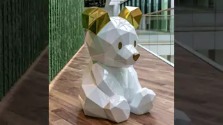 White Geometric Cartoon FRP Bear Sculpture for Modern Indoor Decor
