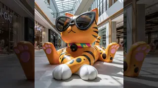 Cute Cartoon Cat FRP Sculpture Indoor Shopping Mall Display Art
