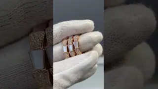 Wide Bvlgari Style Snake Ring, Hand-set Diamond & Flat Mother of Pearl Band