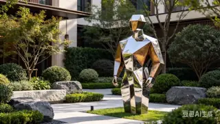 Two-Tone Stainless Steel Abstract Human Sculpture | Wear & High Temperature Resistant Metal Statue