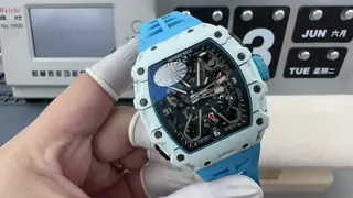 Richard Mille RM35-03 Rafael Nadal Luxury Skeleton Sports Watch White Carbon Blue Rubber Strap