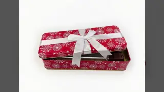 Premium Christmas Tin Box - Red Snowflake Design with Luxury White Bow, Perfect Holiday Gift Metal P