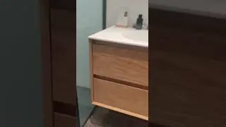 Modern Fluted Wood Bathroom Vanity with Mirror Cabinet and White Integrated Basin