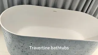 Travertine Texture Solid Surface Freestanding Bathtub