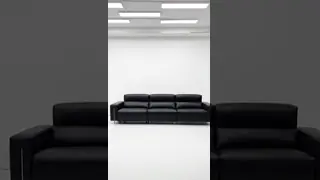 Modern Recliner Sofa in Black Leather with Adjustable Headrest – High Back