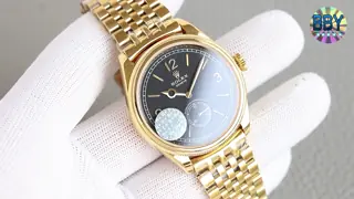 39mm 18ct Yellow Gold Thin Dress Watch | Black Dial Small Seconds Wristwatch