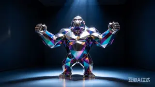 Polygon Iridescent Gorilla Sculpture | Large Stainless Steel Art Statue