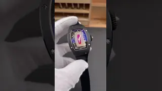 Black Tonneau RM Watch Red Diamond Center Skeleton Dial