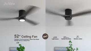 Modern 52 Inch Solid Wood Ceiling Fan with LED Light