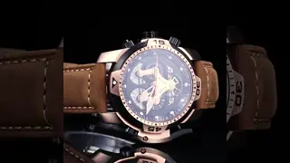 Reef‑Tiger Men’s Chronograph Watch with Brown Suede Leather Strap