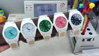 White Ceramic Automatic Watch With Date Window, Multiple Color Dials Bracelet Wristwatch