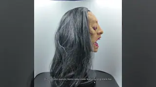 Realistic Horror Latex Mask Showcase | Long Black Hair Stitched Eyes Mask for Halloween & Cosplay