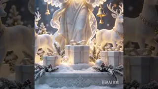 Angel Sculpture Christmas Decor with Deer & Gift Boxes