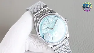 Ice Blue Textured Dial Small Second Stainless Steel Jubilee Bracelet Men Watch