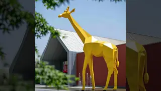 Large Yellow Metal Giraffe Sculpture Outdoor Landscape Animal Art