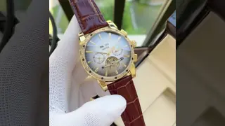 Gold Case Diamond Bezel Tourbillon Multi-function Leather Men Watch