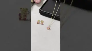 Gold Cross Pink Gem Jewelry Set