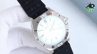 Stainless Steel GMT Automatic Sports Watch, Ice Blue Dial Black Rubber Strap Dual Time Zone Wristwat