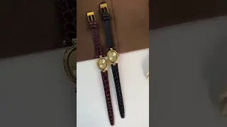 Vintage Sun Texture Gold Dial Black Leather Ladies Business Watch Display