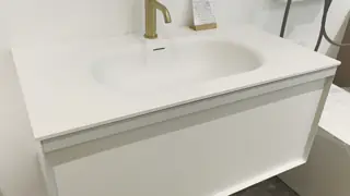 Wall-Mounted Solid Wood Vanity | Round LED Mirror | Integrated Basin | Modern White Bathroom Cabinet