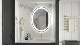 Kingstin Custom Oval LED Mirror Smart Bathroom Frameless Illuminated Mirror Anti-Fog Bluetooth Music