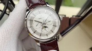 White Dial Moon Phase Annual Calendar Brown Leather Men Watch
