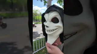 Creepy White Skull Smile Latex Mask with Hood, Realistic Halloween Horror Costume Mask