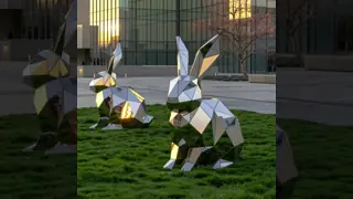 Geometric Mirror Finished Stainless Steel Rabbit Sculpture for Garden