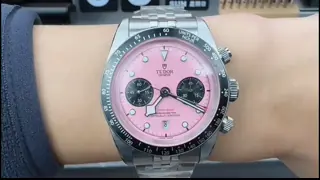 Pink Dial Chronograph Sports Watch For Men Stainless Steel Bracelet 200M Waterproof Chronometer Wris