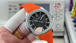 Men's Octagonal Dive Watch, Black Grid Dial Orange Rubber Strap Automatic Wristwatch