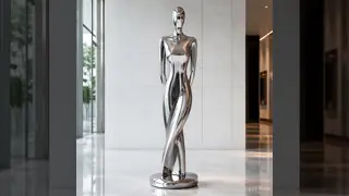 Modern Minimalist Stainless Steel Human Statue, Mirror Polished Abstract Art, Indoor Floor Decor