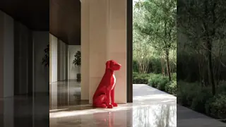 Modern Red Geometric Metal Dog Sculpture for Indoor Outdoor Decor