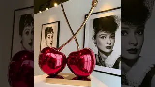 Modern Glossy Cherry Metal Sculpture for Interior Decoration
